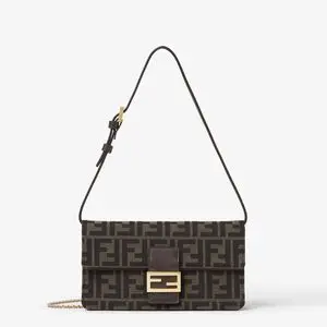 Fendi Tube Wallet On Chain Ff Zucca Jacquard And Leather - [brown]